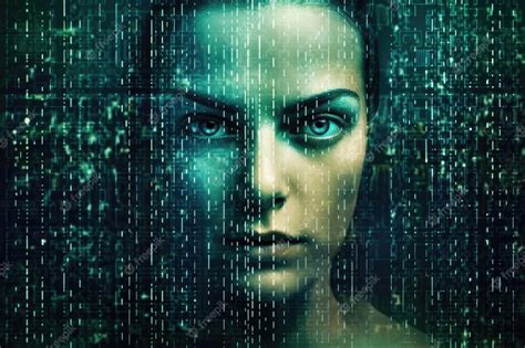 Female Face Against Binary Code Artificial Intelligence Concept Generative Ai Premium Ai
