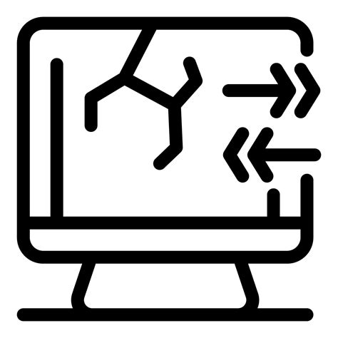 this simple design depicts a cracked computer screen with arrows