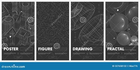 Collection Vector Posters With Strange Wireframes Of Geometric Shapes