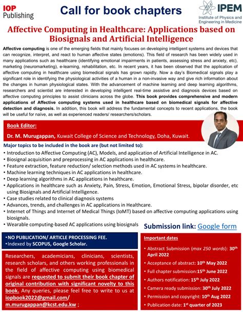 Pdf Call For Book Chapters Affective Computing In Healthcare