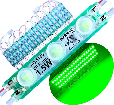 Módulo Led 2835 Ac 110v 1 5w Verde Puro 3 Leds Ip67 Direto 110v