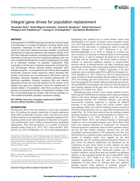 Pdf Integral Gene Drives For Population Replacement