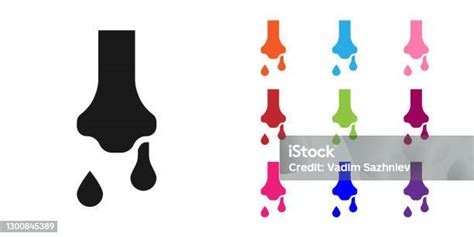 흰색 배경에 격리 된 검은 콧물 아이콘 비염 증상 치료 코와 재채기 비강 질환 다채로운 아이콘을 설정합니다 벡터 감기와 독감에 대한 스톡 벡터 아트 및 기타 이미지 Istock