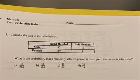 Statistics Test Probability Rules Name Qquad StudyX