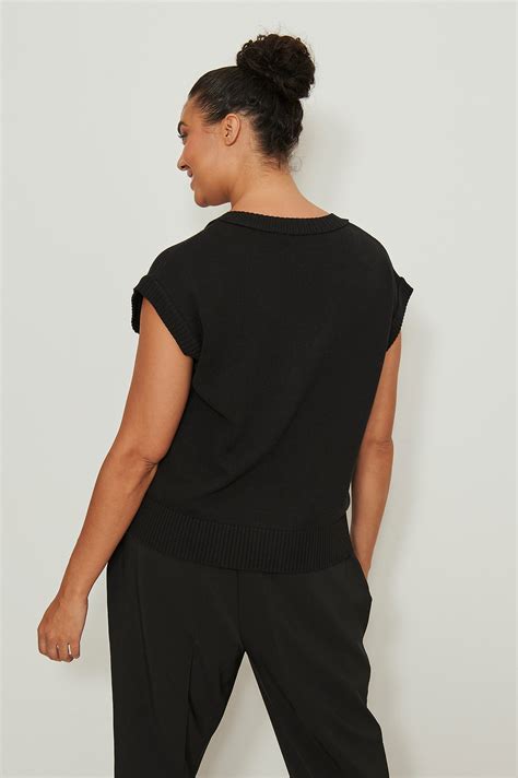 Oversized V Neck Knitted Vest Black Na