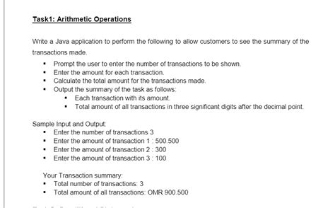 Solved Task Arithmetic Operations Write A Java Application Chegg