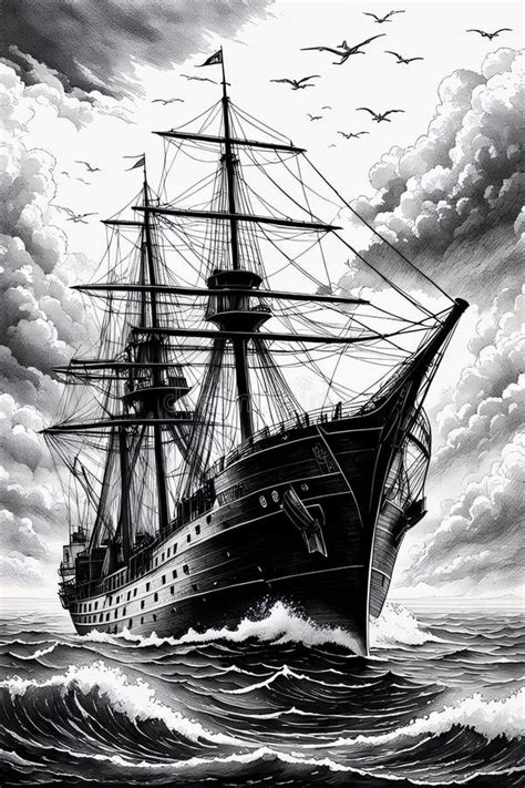 Seafarer S Tale Intricate Ink Illustration A Ship Stock Illustration