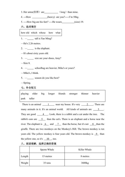Unit1 How Tall Are You？核心考点专项练习（含答案） 21世纪教育网