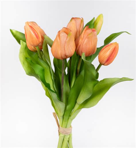 Tulpenbund Nature Real Touch x cm salmon mit Blüten LM Kunstblumen künstliche Blumen Tulpen