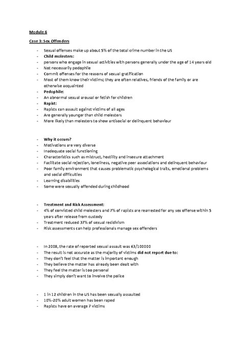 Module Notes Module 6 Case 3 Sex Offenders Sexual Offenses Make Up About 5 Of The Total