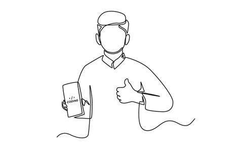 continuous one line drawing happy programmer hold code programming for