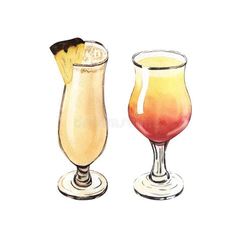 Watercolor Pina Colada Stock Illustrations 308 Watercolor Pina Colada