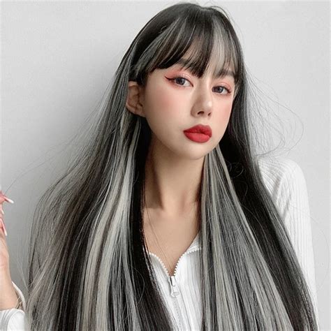 Air Bangs Gray Black Long Straight Wig Ub2484 Uoobox