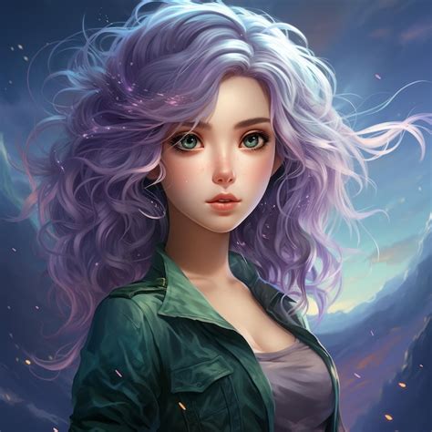 Premium Ai Image An Illustration Of A Girl With Purple Hair And Blue Eyes