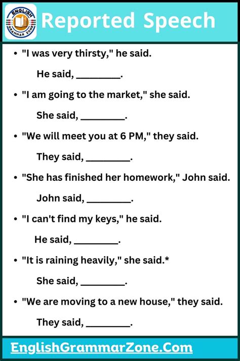 Reported Speech Exercise With Answer