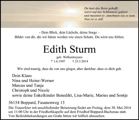 Traueranzeigen Von Edith Sturm Rz Trauer De