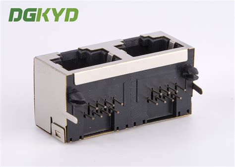 Shield Tab Up 2 Port Rj45 Pcb Connector Without Transformer For Surveillance Cameras