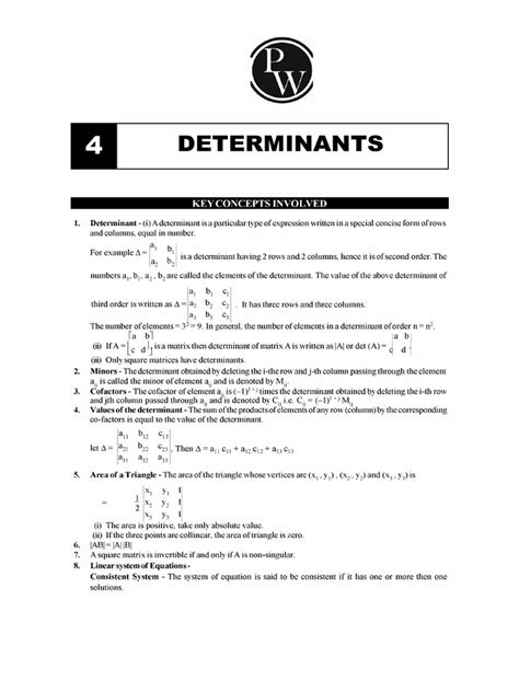 Jee Formula Sheets 12th Maths Determinants Pdf