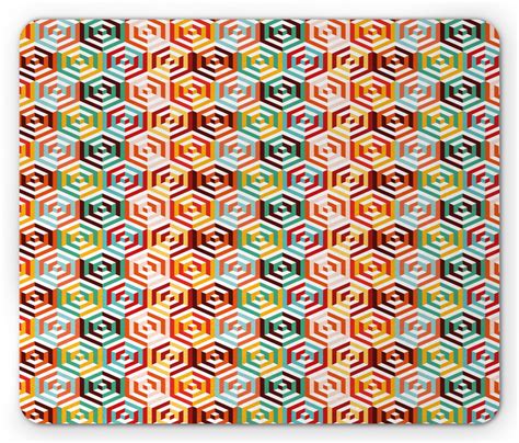 Geometric Mouse Pad Abstract Cubes Isometric Hexagonal Shaped Pattern Colorful Retro Design
