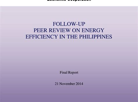 Follow Up Peer Review On Energy Efficiency In The Philippines