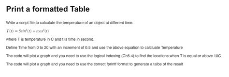 Solved Print A Formatted Table Write A Script File To