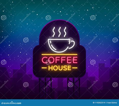 Coffee Neon Signboard Logo Glowing Emblem Vector Illustration For