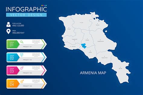 위치 포인터 표시가 있는 아르메니아 지도 분할 도시 및 자본 인포 그래픽 벡터 템플릿이있는 높은 상세한 국가지도 0명에 대한 스톡 벡터 아트 및 기타 이미지 Istock