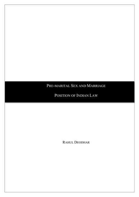 PDF Pre Marital Sex And Marriage Position Of Indian Law