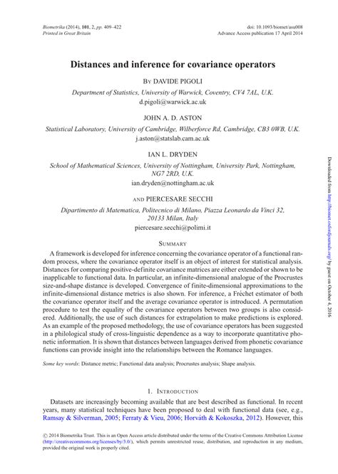 Pdf Distances And Inference For Covariance Operators Pdf Distances And Inference For Covariance Operators
