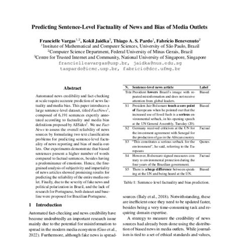 Predicting Sentence Level Factuality Of News And Bias Of Media Outlets Acl Anthology