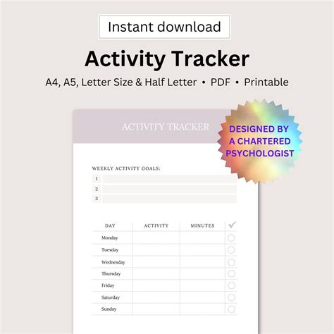 Activity Tracker Printable Digital Download Workout Tracker Fitness