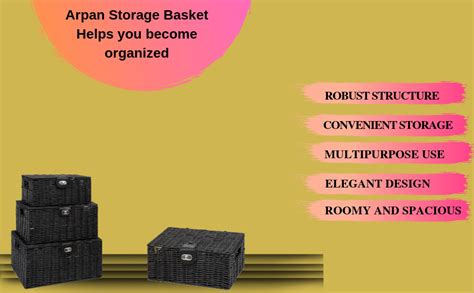 X Arpan Resin Woven Storage Hamper Basket Box With Lid Lock Black Medium Amazon Co Uk
