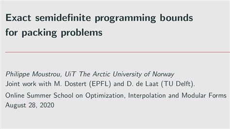 exact semidefinite programming bounds for packing problems philippe moustrou youtube
