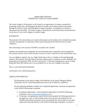 Margaret Manley Community Service Scholarship Doc Template PdfFiller
