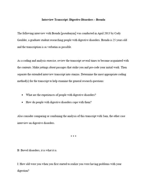 Sample Interview Transcript Brenda Pdf Inflammatory Bowel Disease Clinical Medicine