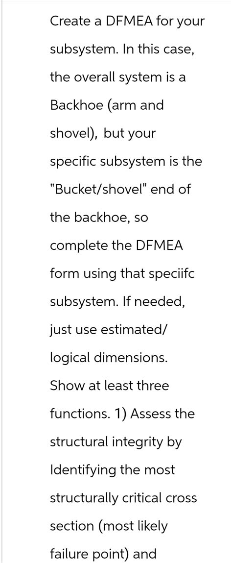 Solved Create A Dfmea For Your Subsystem In This Case The