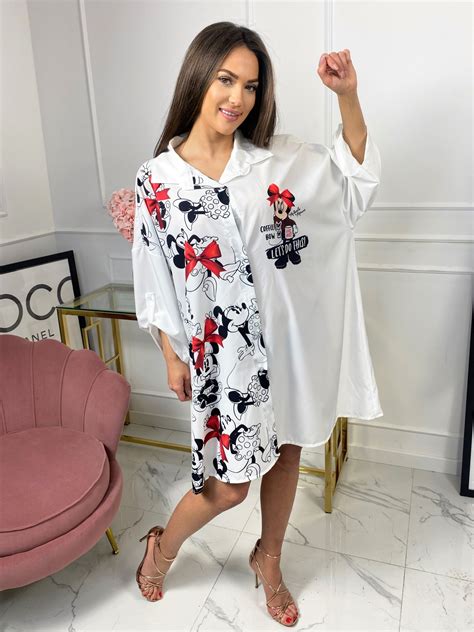 Koszula Maxi Mickey Mouse Kokarda Biała MadelineFashion Sklep Online