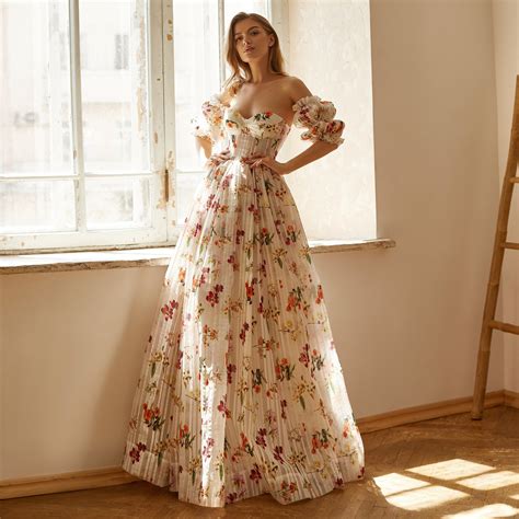 Floral Wedding Dress With Detachable Sleeves Bohemian Wedding Etsy