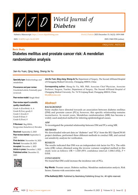 Pdf Diabetes Mellitus And Prostate Cancer Risk A Mendelian