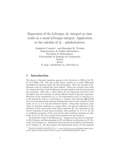 Pdf Expression Of The Lebesgue Δ Integral On Time Scales As A Usual