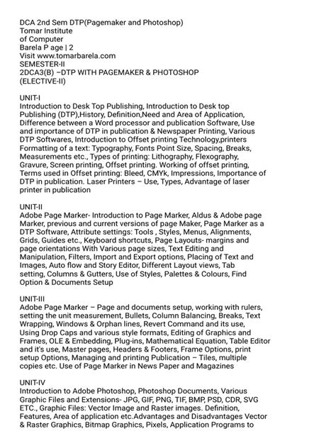 Dtp With Pagemaker And Photoshop Elective Paper Notes Pdf