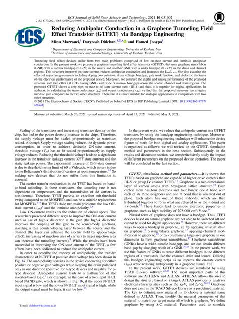 Reducing Ambipolar Conduction In A Graphene Tunneling Field Effect Transistor Gtfet Via