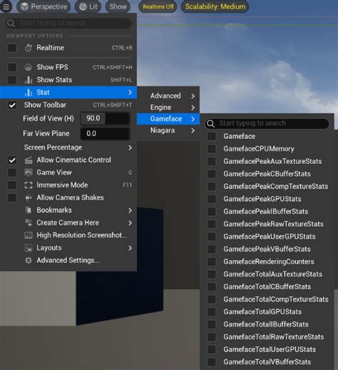 unreal stat commands gameface documentation