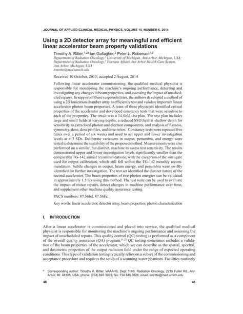 Pdf Using A 2d Detector Array For Meaningful And Efficient Linear Accelerator Beam Property