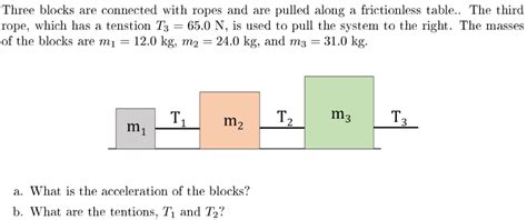 Solved Three Blocks Are Connected With Ropes And Are Pulled Chegg