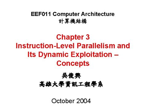 Eef 011 Computer Architecture Chapter 3 Instructionlevel Parallelism