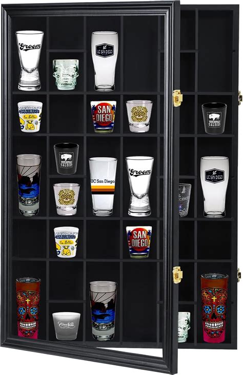 Furnishh 36 Slots Shot Glass Display Case With Lockable