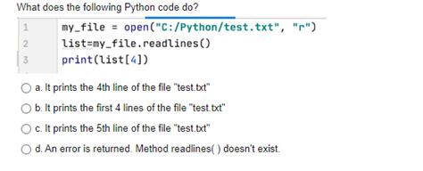 Solved What Does The Following Python Code Do My File Chegg