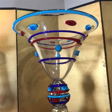 Tall Pair Masterwork Hand Blown Colorful Glass Candle Holders 18