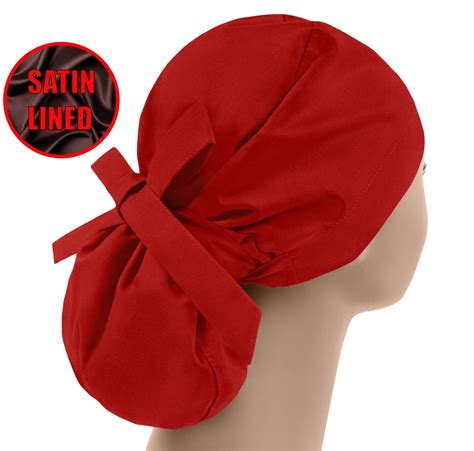 Satin Lined Ponytail Scrub Caps Surgical Cap Women Scrub Hats Long